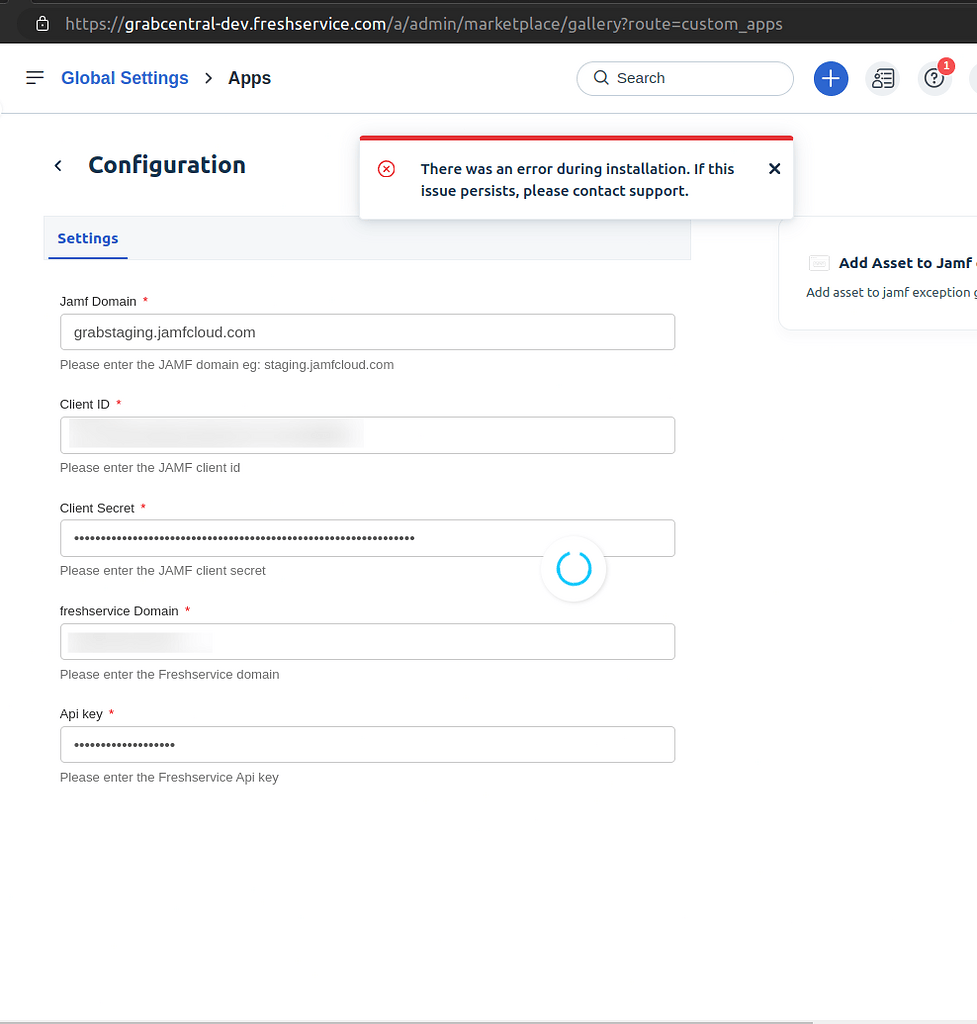 Unable to Install external event custom app in freshservice - App Platform - Freshworks ...