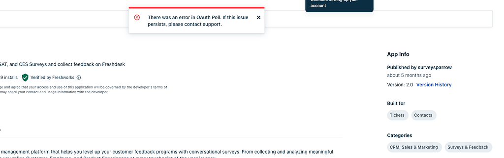 Getting OAuth Poll Error in Freshdesk when connecting to Public App - App Platform - Freshworks ...
