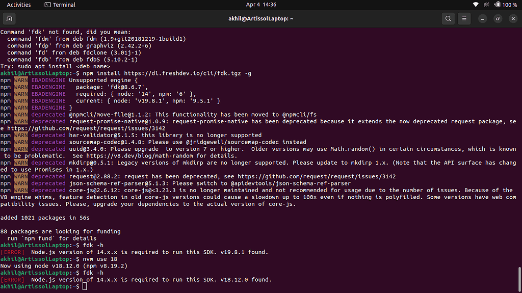 Error in updating fdk - Product - Freshworks Developer Community