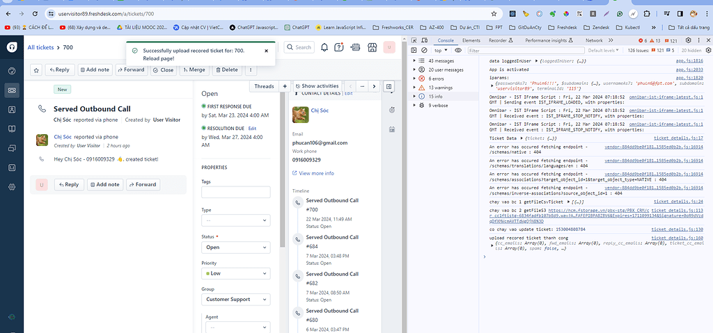 How to update dom, refresh data after calling api update ticket without ...