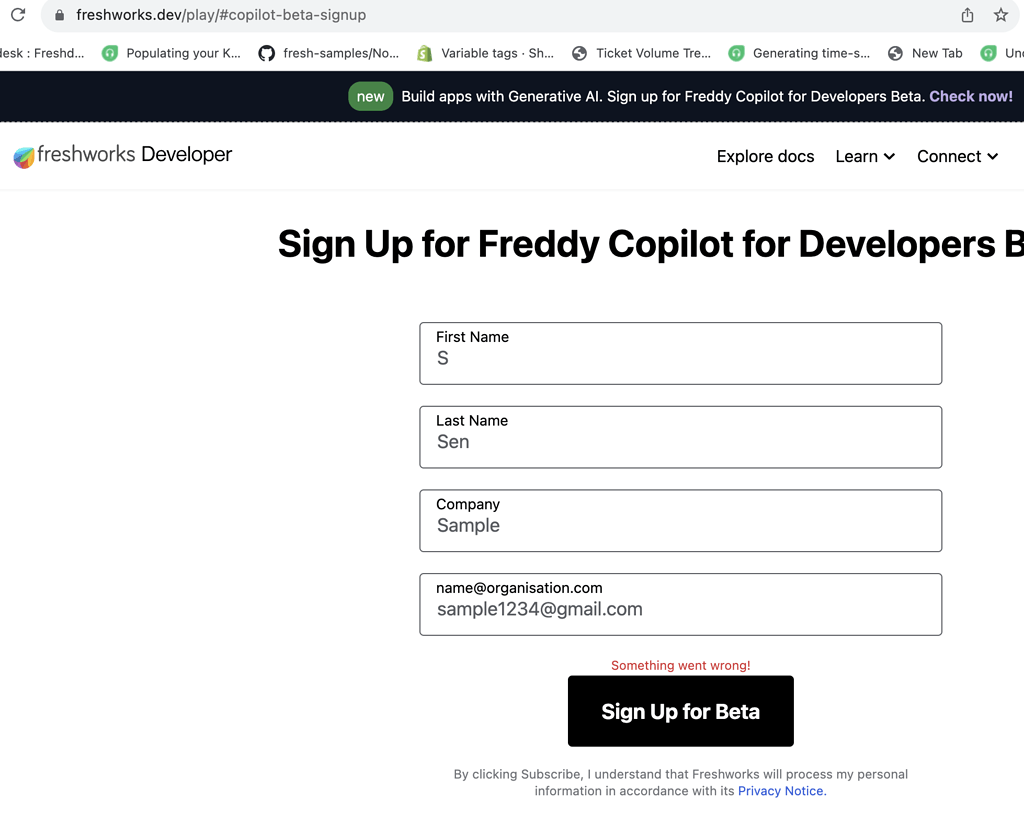 Unable to sign up for Freddy Copilot beta - App Platform - Freshworks Developer Community