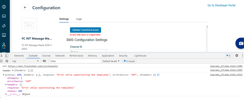 Validation Error 400 While Substituting The Templates App Platform Freshworks Developer