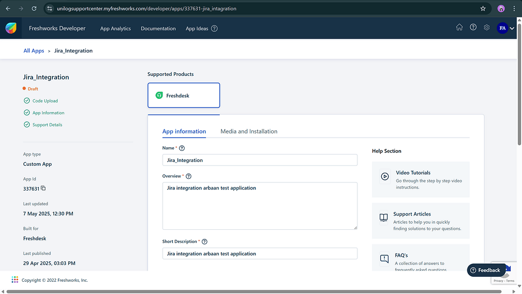 Custom app draft issue in freshdesk - App Platform - Freshworks Developer Community