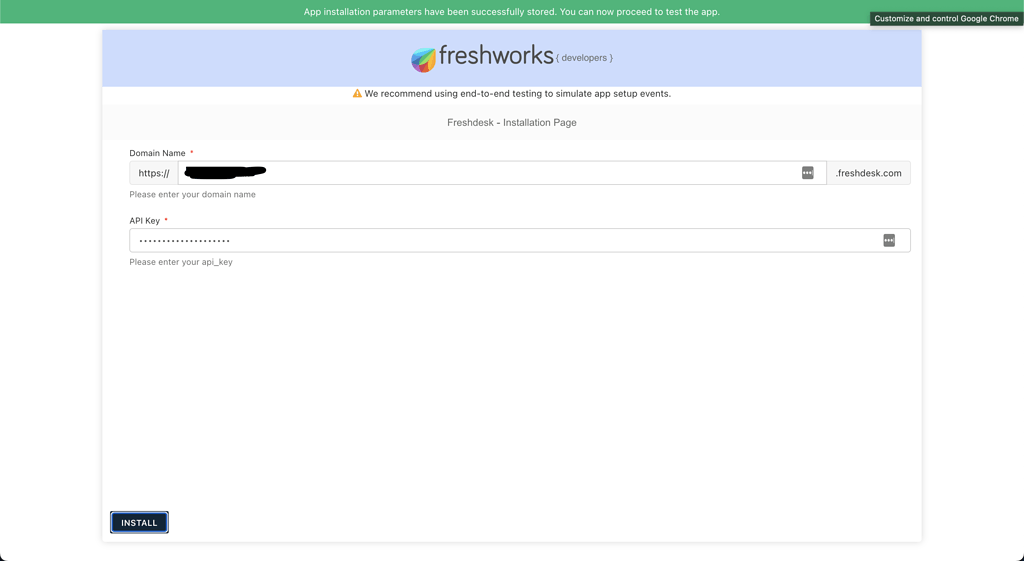 Freshdesk - Installation page validation error - App Platform - Freshworks Developer Community