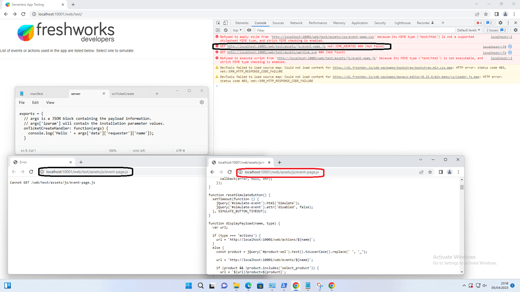 Serverless App Testing page fails to render (using provided example app ... Serverless App Testing page fails to render (using provided example app ...